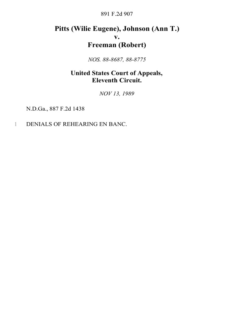 Denial of Rehearing En Banc: Pitts v. Freeman | PDF