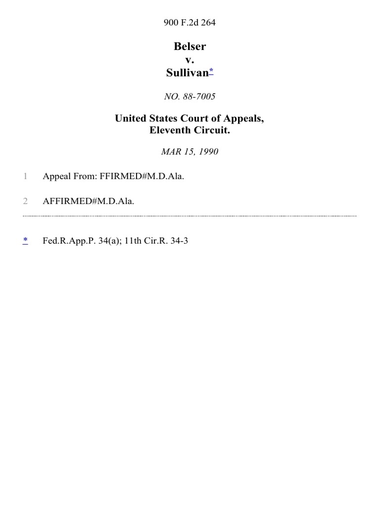 Belser v. Sullivan, 900 F.2d 264, 11th Cir. (1990) | PDF