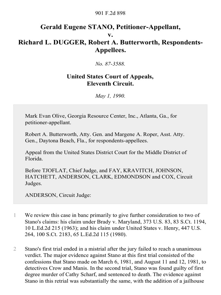 Gerald Eugene Stano v. Richard L. Dugger, Robert A. Butterworth, 901 F ...