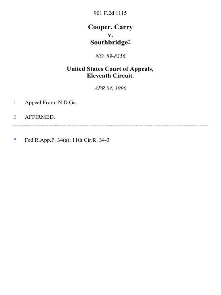 Cooper v. Southbridge: 11th Cir. Appeal | PDF | United States Federal ...