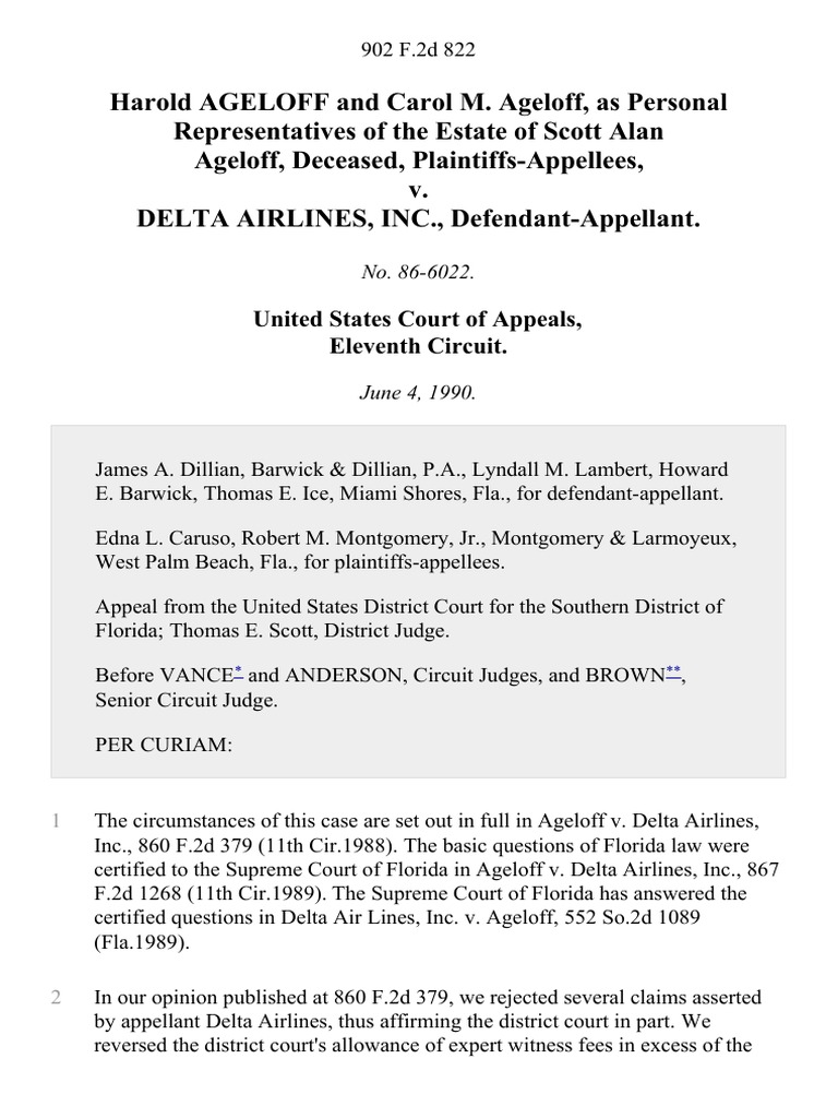Harold Ageloff and Carol M. Ageloff, As Personal Representatives of The Estate of Scott Alan ...