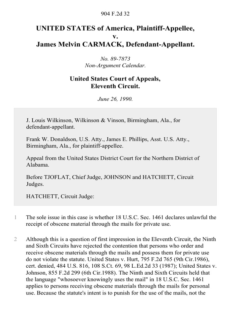 United States v. James Melvin Carmack, 904 F.2d 32, 11th Cir. (1990) | PDF