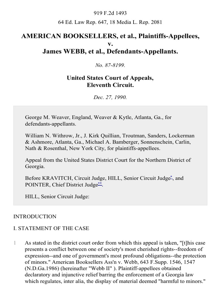 Court Ruling on GA Law: Booksellers v. Webb | PDF | Overbreadth Doctrine | First Amendment To ...