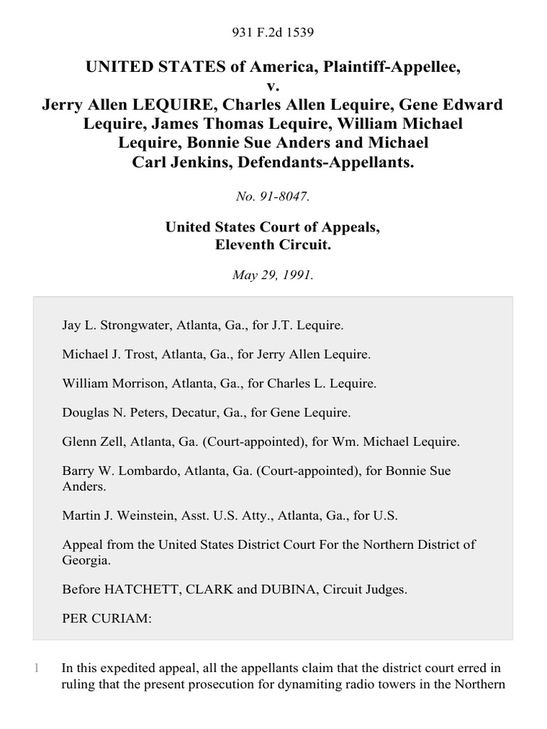 United States v. Jerry Allen Lequire, Charles Allen Lequire, Gene ...