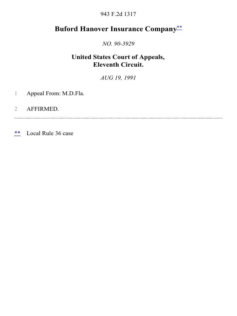 Buford Hanover Insurance Company, 943 F.2d 1317, 11th Cir. (1991) | PDF