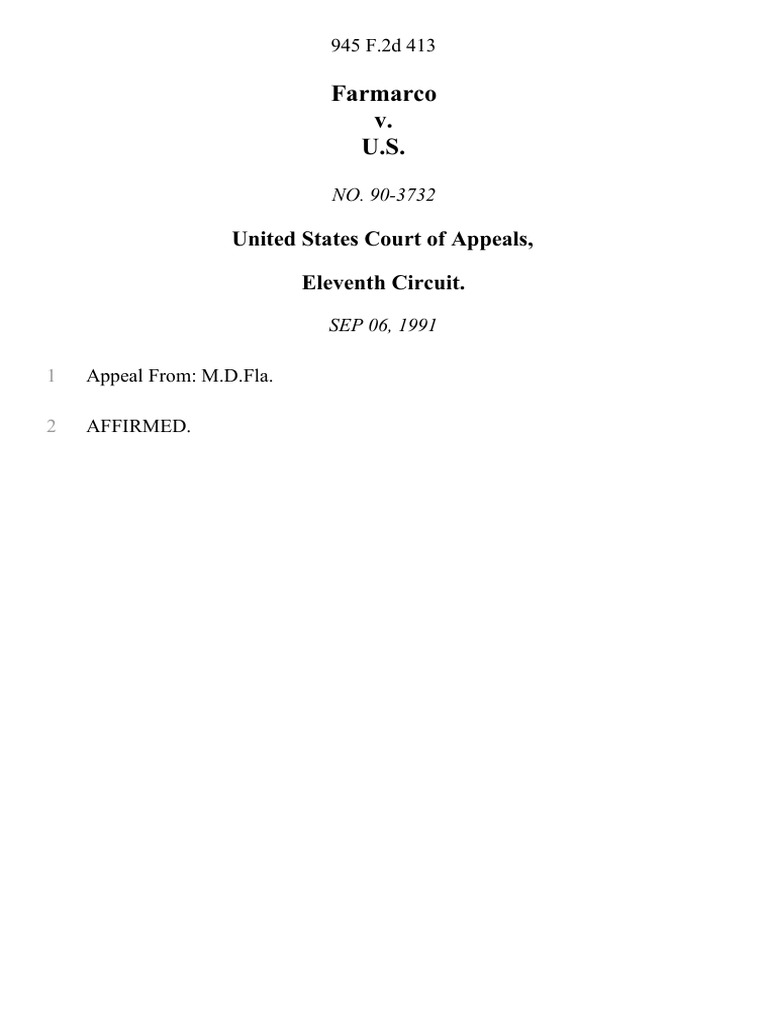 Farmarco v. United States, 945 F.2d 413, 11th Cir. (1991) | PDF