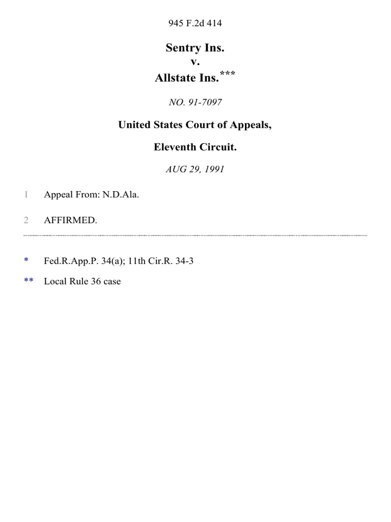 Sentry Ins. v. Allstate Ins., 945 F.2d 414, 11th Cir. (1991) | PDF