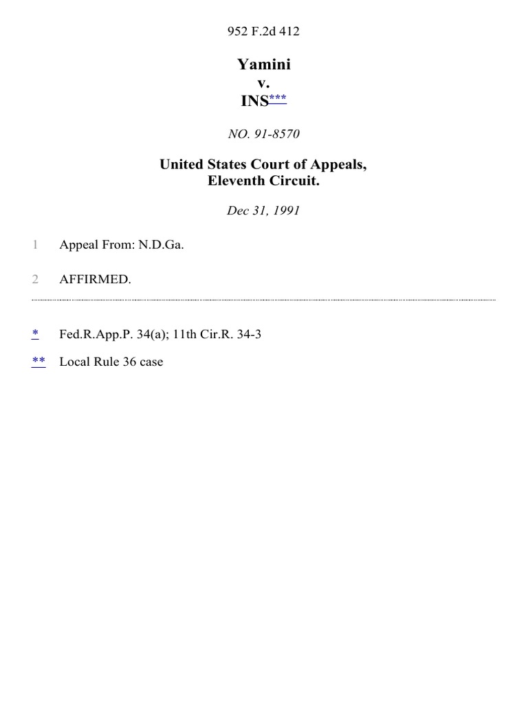 Yamini v. Ins, 952 F.2d 412, 11th Cir. (1991) | PDF