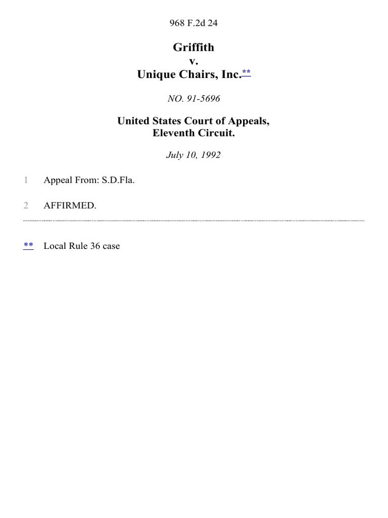 Griffith v. Unique Chairs, Inc., 968 F.2d 24, 11th Cir. (1992) | PDF