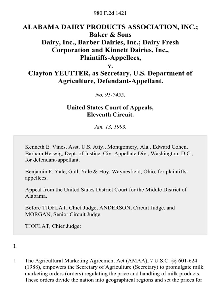 Alabama Dairy Products Association, Inc. Baker & Sons Dairy, Inc ...