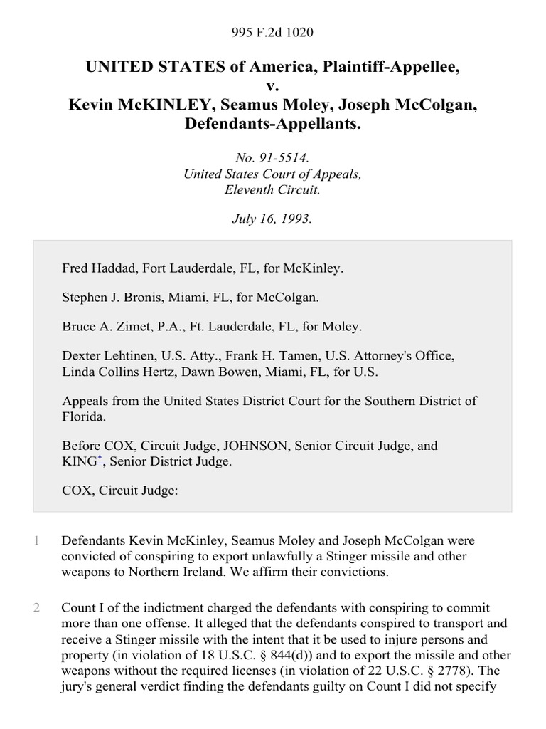 United States v. Kevin McKinley Seamus Moley, Joseph McColgan, 995 F.2d ...