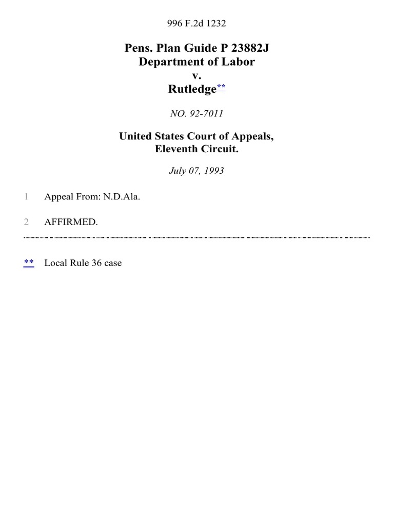Pens. Plan Guide P 23882j Department of Labor v. Rutledge, 996 F.2d ...