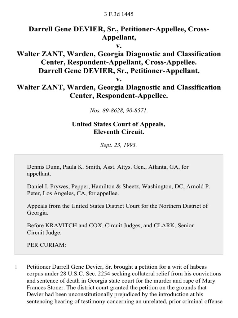 Darrell Gene Devier, Sr. v. Walter Zant, Warden, Georgia Diagnostic and Classification Center ...