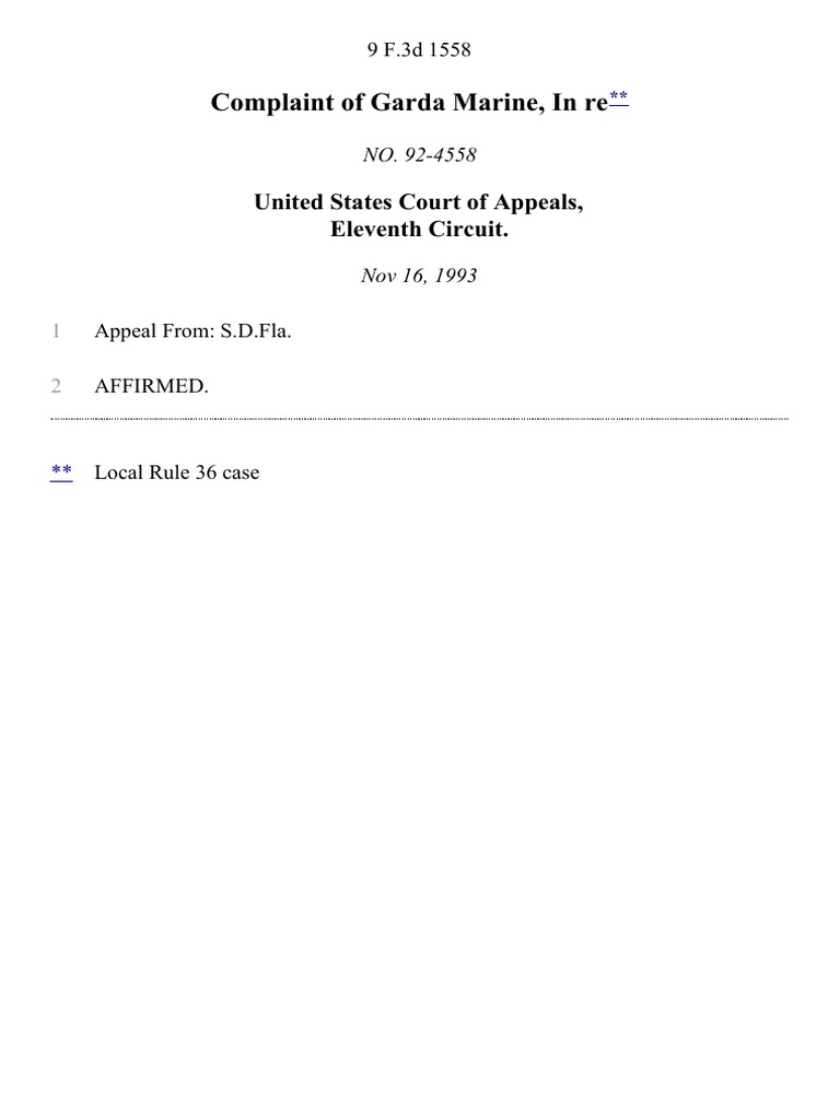 Complaint of Garda Marine, in Re, 9 F.3d 1558, 11th Cir. (1993) | PDF ...