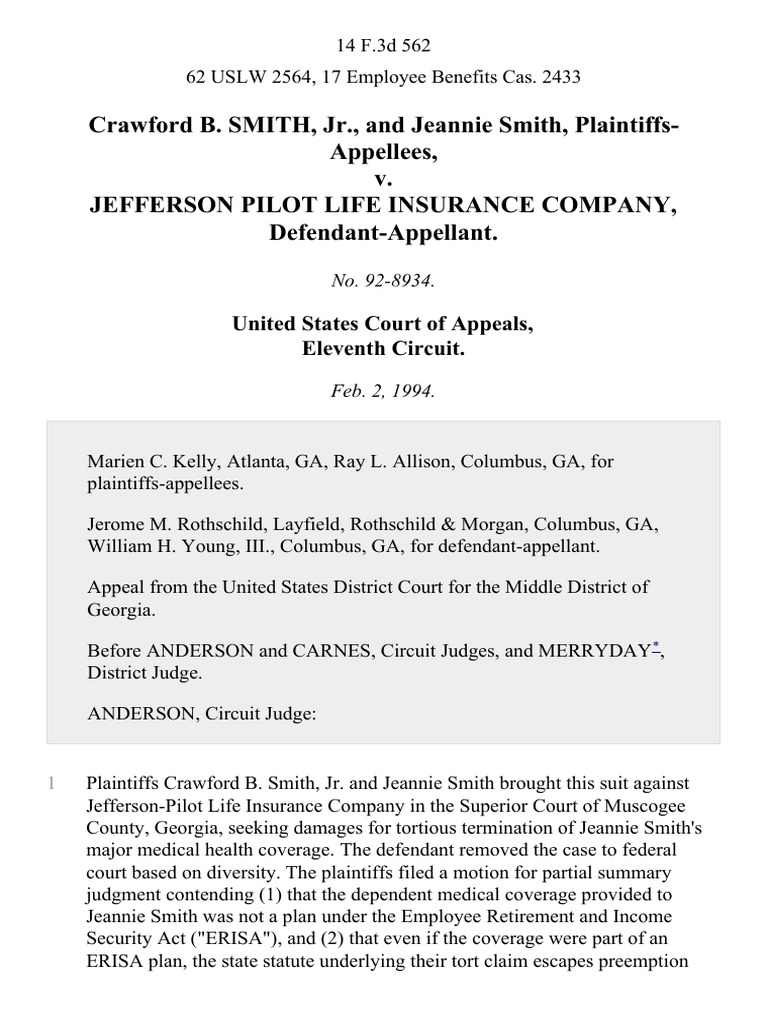 Crawford B. Smith, JR., and Jeannie Smith v. Jefferson Pilot Life ...