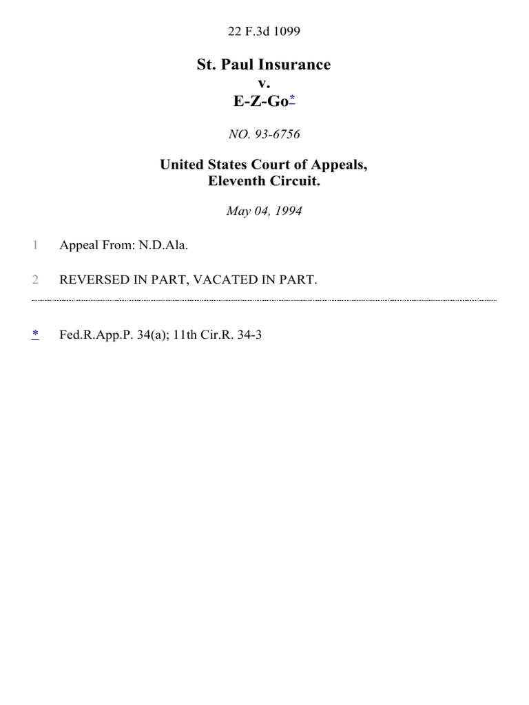 St. Paul Insurance v. E-Z-Go, 22 F.3d 1099, 11th Cir. (1994) | PDF