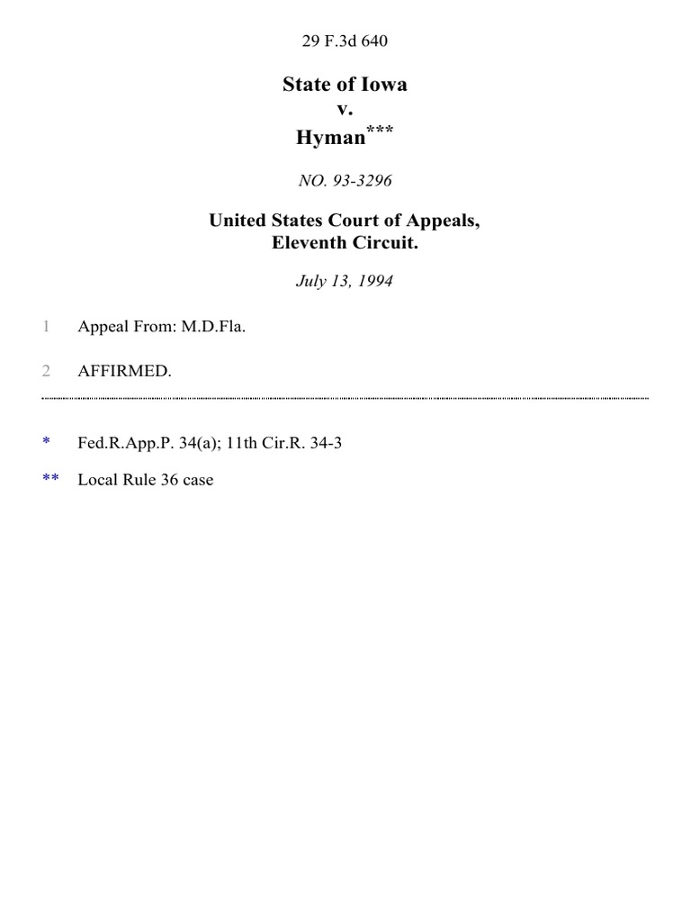 State of Iowa v. Hyman, 29 F.3d 640, 11th Cir. (1994) | PDF