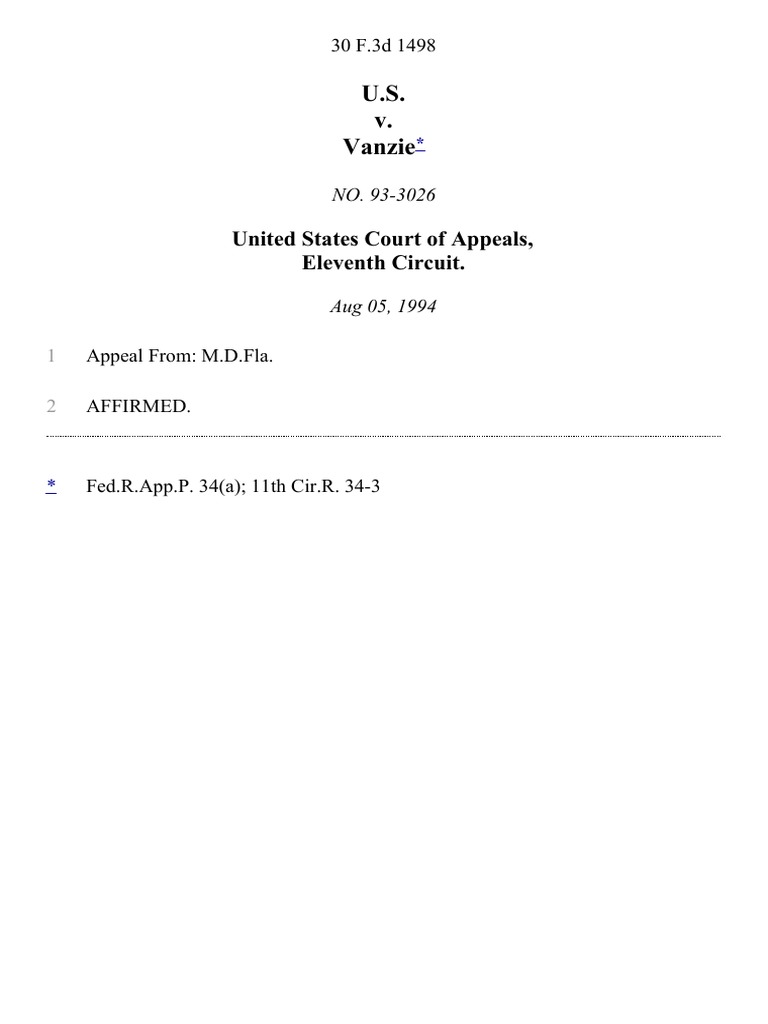United States v. Vanzie, 30 F.3d 1498, 11th Cir. (1994) | PDF | United ...