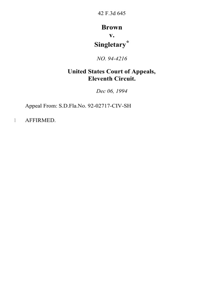Brown v. Singletary, 42 F.3d 645, 11th Cir. (1994) | PDF