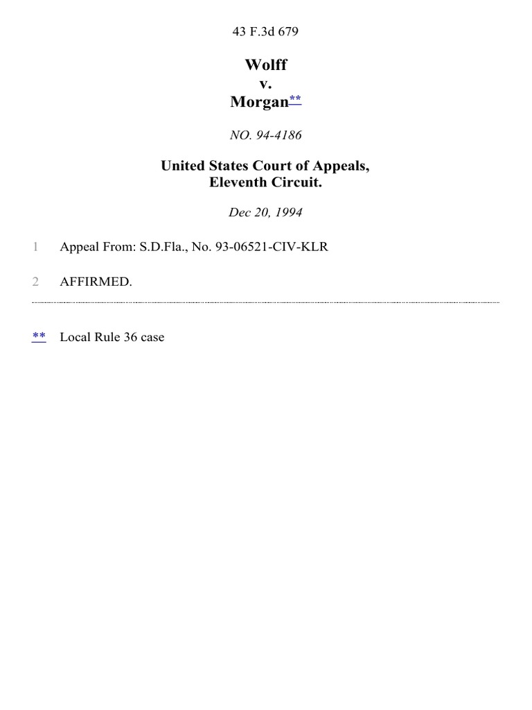 Wolff v. Morgan, 43 F.3d 679, 11th Cir. (1994) | PDF