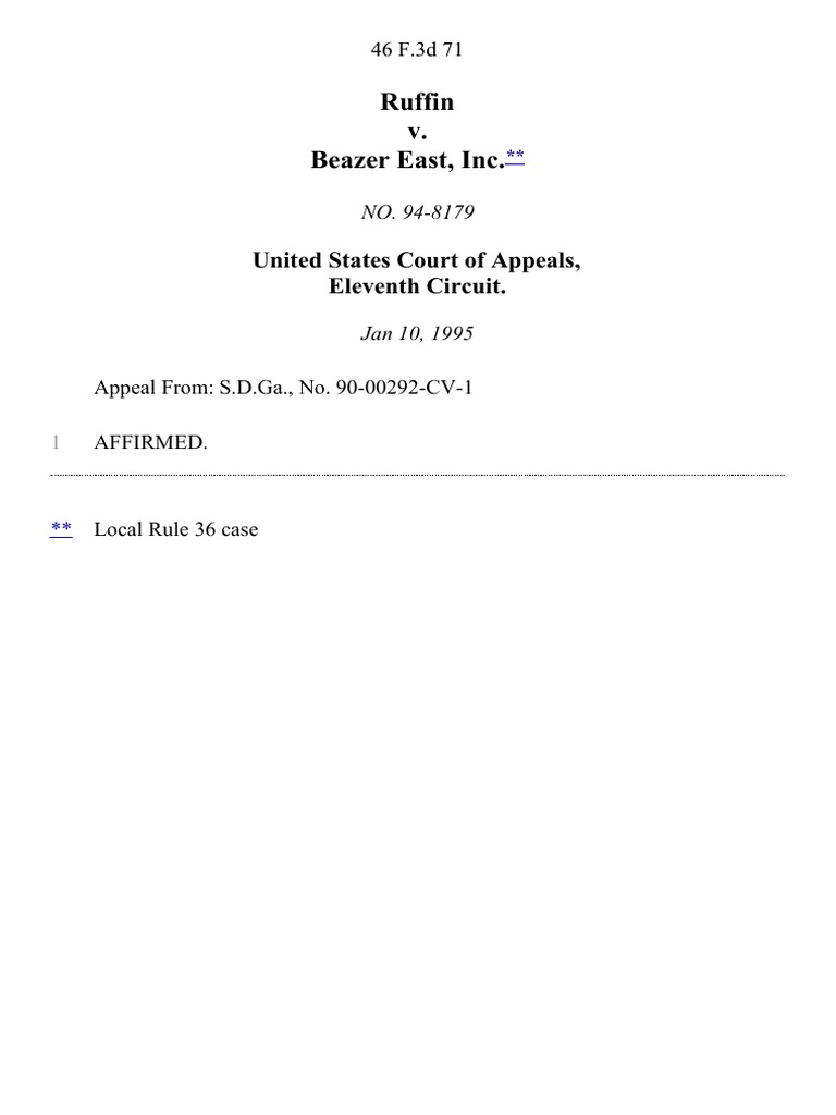 Ruffin v. Beazer East, Inc., 46 F.3d 71, 11th Cir. (1995) | PDF ...