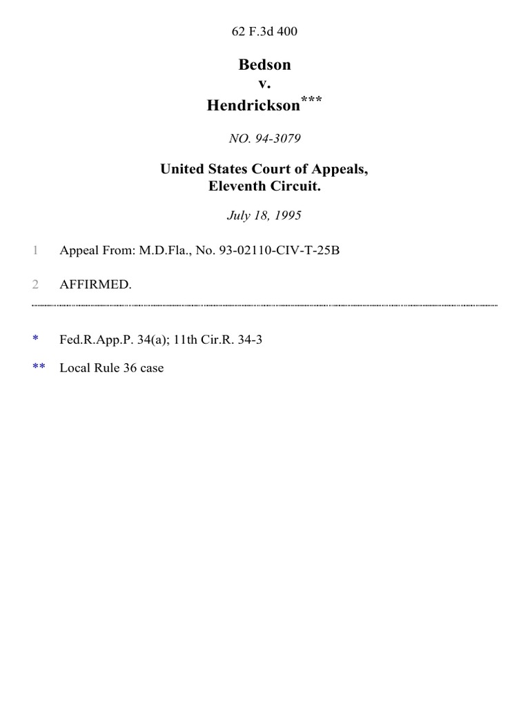 Bedson v. Hendrickson, 62 F.3d 400, 11th Cir. (1995) | PDF
