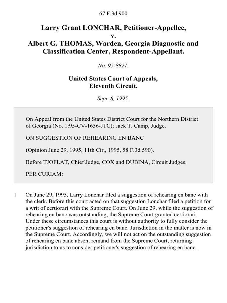 Larry Grant Lonchar v. Albert G. Thomas, Warden, Georgia Diagnostic and ...
