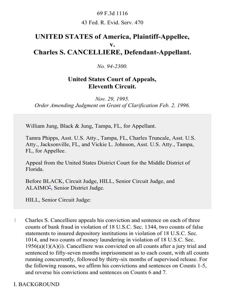 United States v. Charles S. Cancelliere, 69 F.3d 1116, 11th Cir. (1996 ...