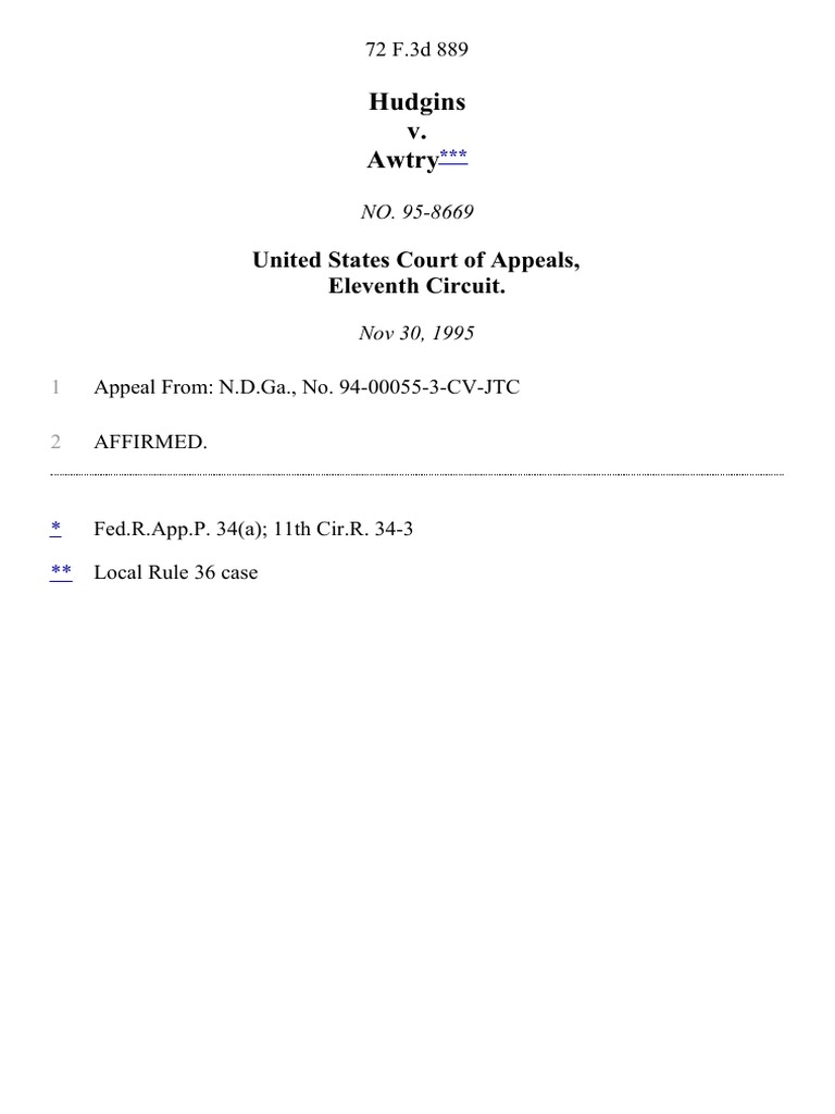 Hudgins v. Awtry, 72 F.3d 889, 11th Cir. (1995) | PDF
