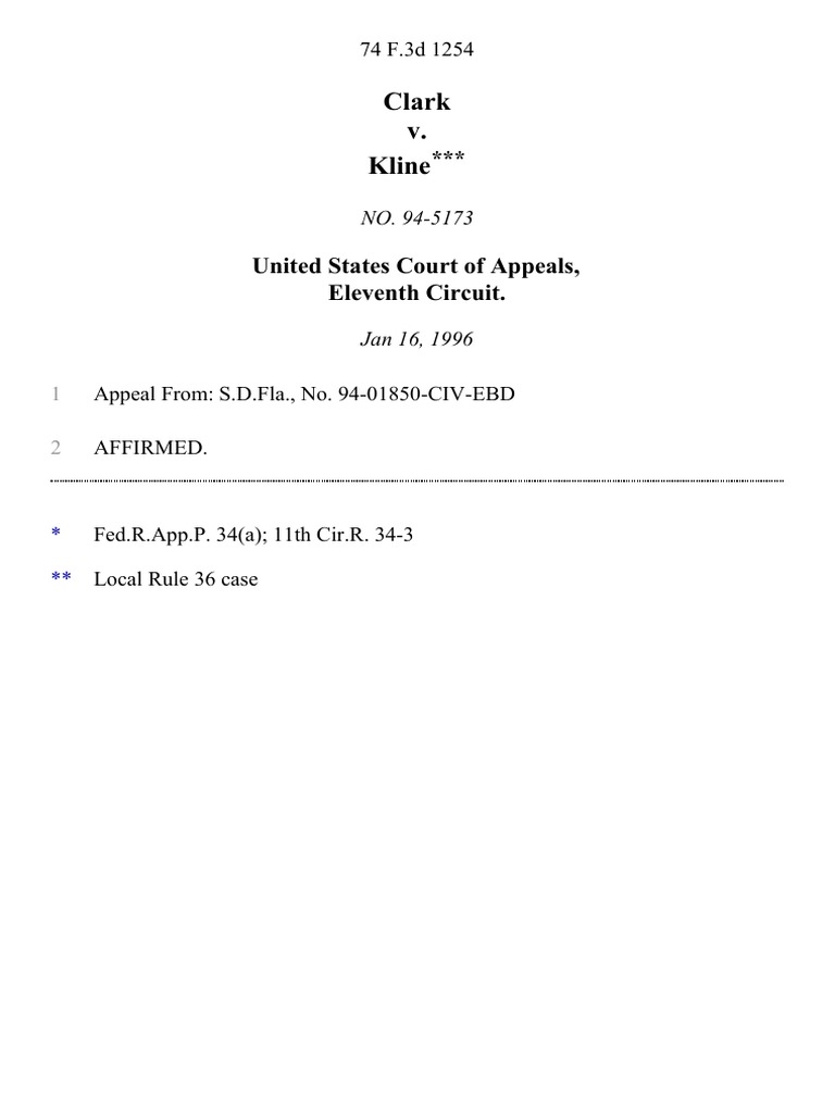 Clark v. Kline, 74 F.3d 1254, 11th Cir. (1996) | PDF