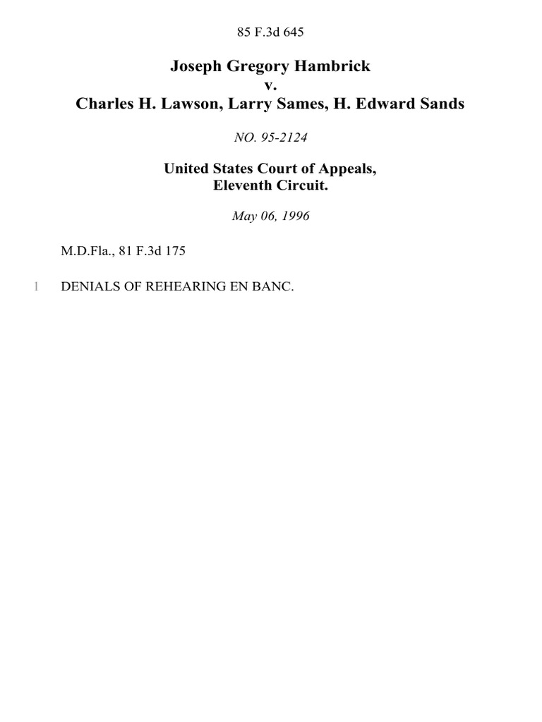 Joseph Gregory Hambrick v. Charles H. Lawson, Larry Sames, H. Edward ...