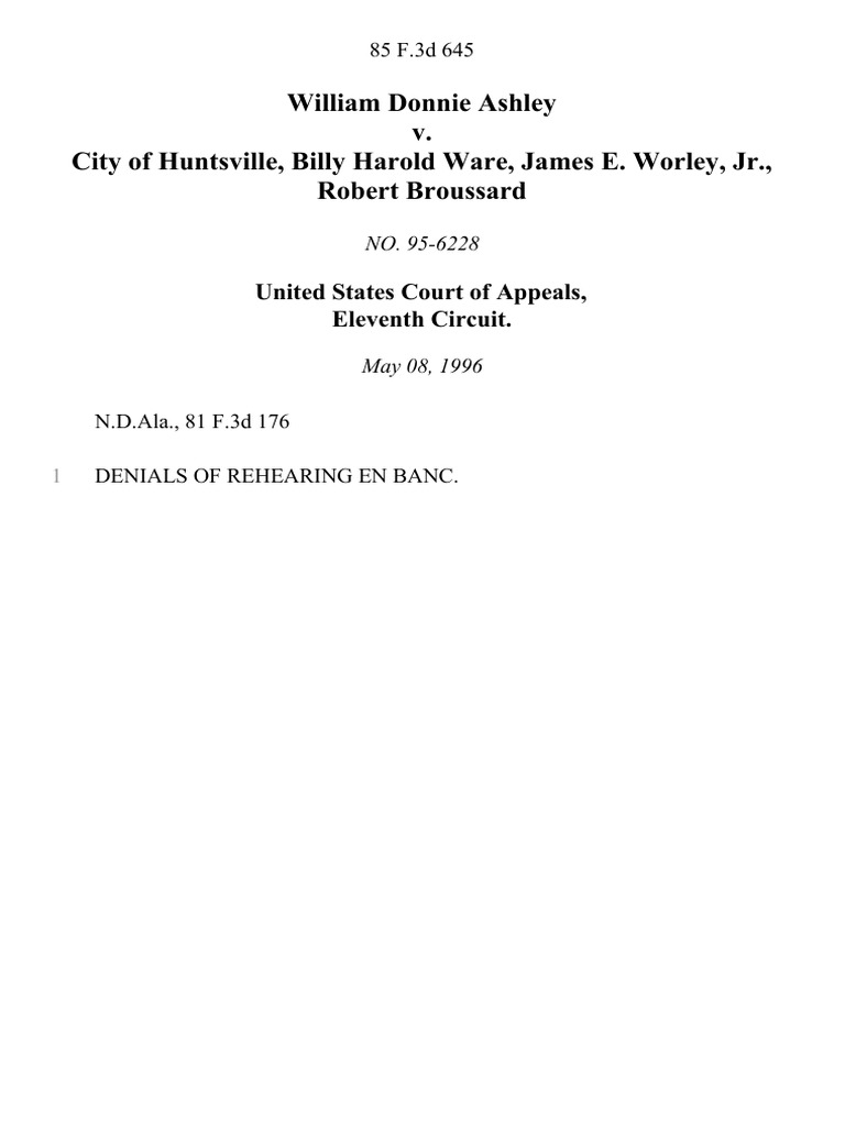 William Donnie Ashley v. City of Huntsville, Billy Harold Ware, James E ...