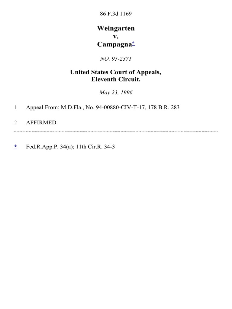 Weingarten v. Campagna, 86 F.3d 1169, 11th Cir. (1996) | PDF