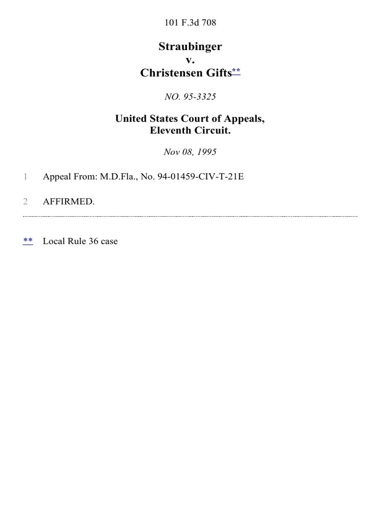 Straubinger v. Christensen Gifts, 101 F.3d 708, 11th Cir. (1995) | PDF