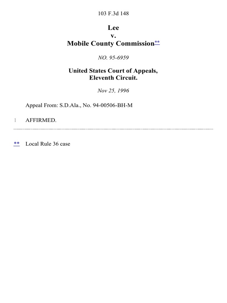 Lee v. Mobile County Commission, 103 F.3d 148, 11th Cir. (1996) | PDF