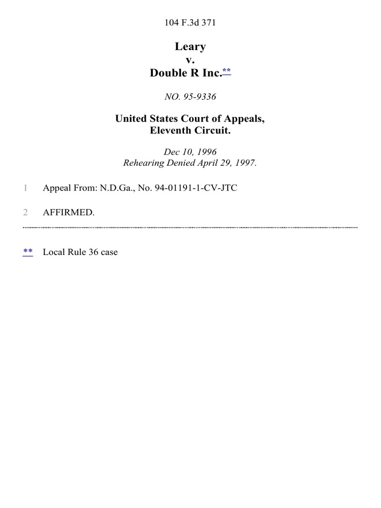 Leary v. Double R Inc., 104 F.3d 371, 11th Cir. (1997) | PDF