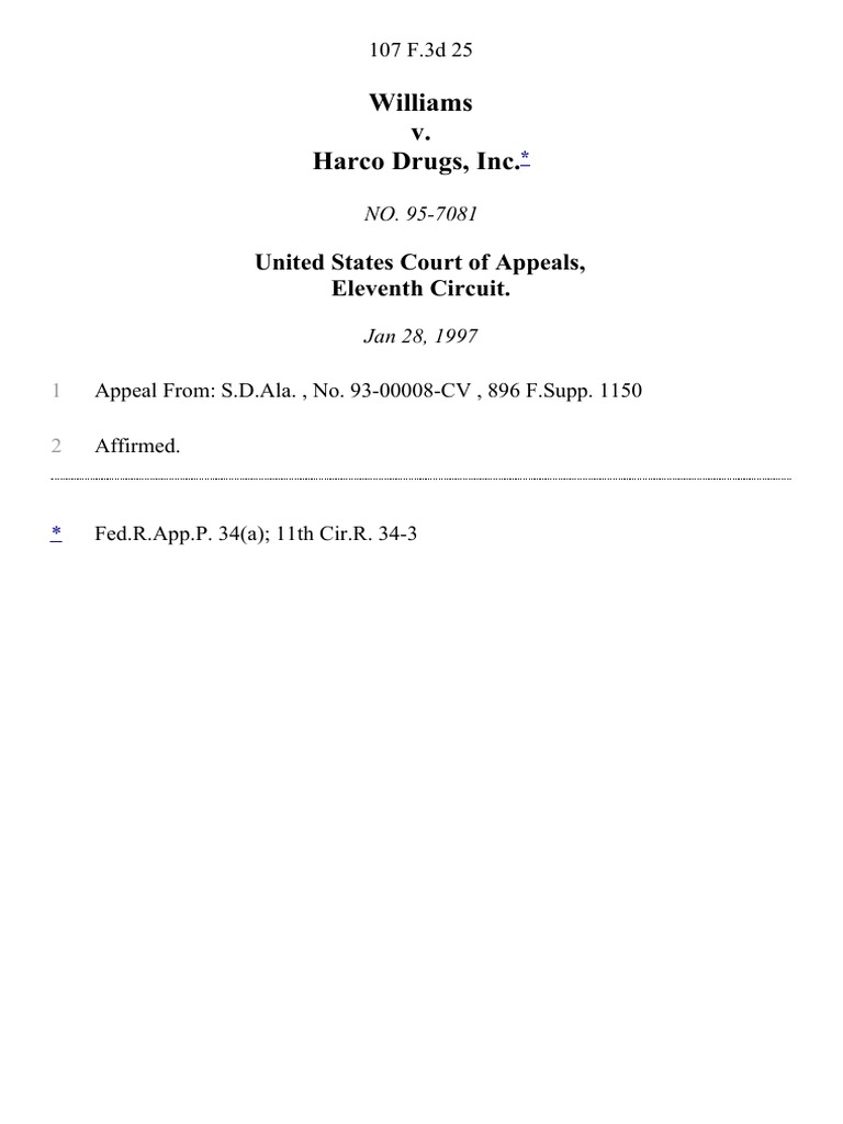 Williams v. Harco Drugs, Inc., 107 F.3d 25, 11th Cir. (1997) | PDF