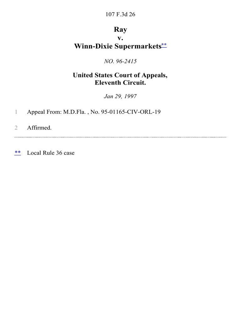 Ray v. Winn-Dixie Supermarkets, 107 F.3d 26, 11th Cir. (1997) | PDF