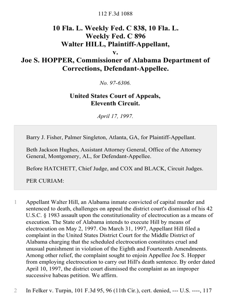10 Fla. L. Weekly Fed. C 838, 10 Fla. L. Weekly Fed. C 896 Walter Hill v. Joe S. Hopper ...
