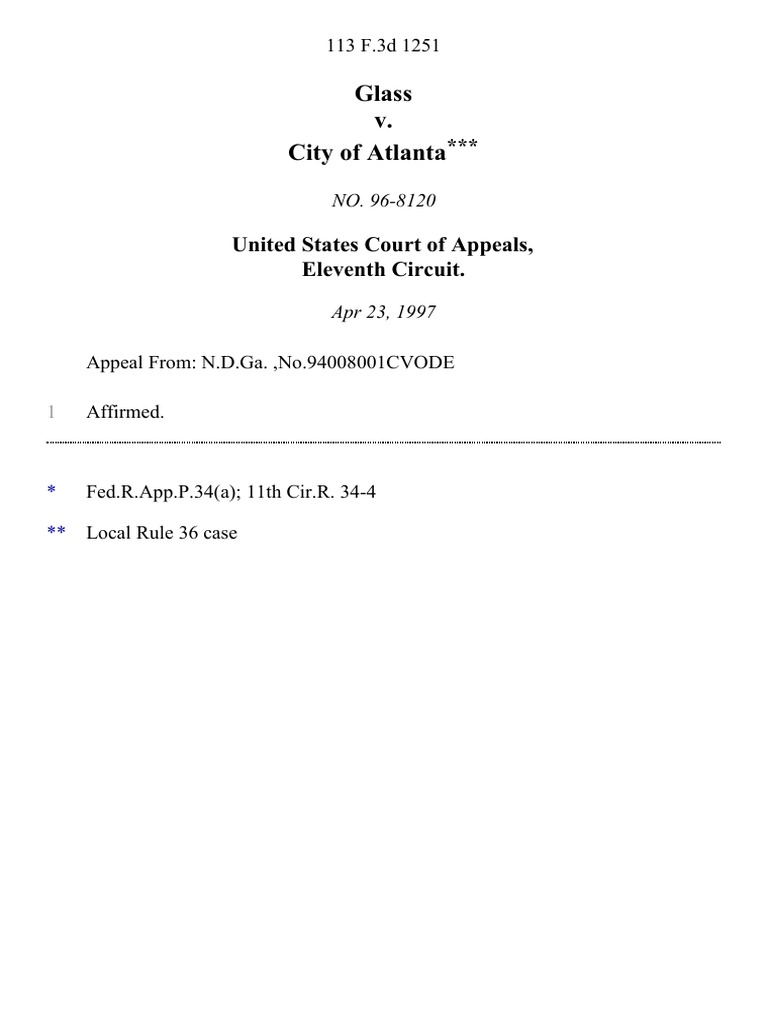 Glass v. City of Atlanta, 113 F.3d 1251, 11th Cir. (1997) | PDF | Travel