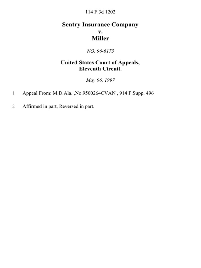 Sentry Insurance Company v. Miller, 114 F.3d 1202, 11th Cir. (1997) | PDF