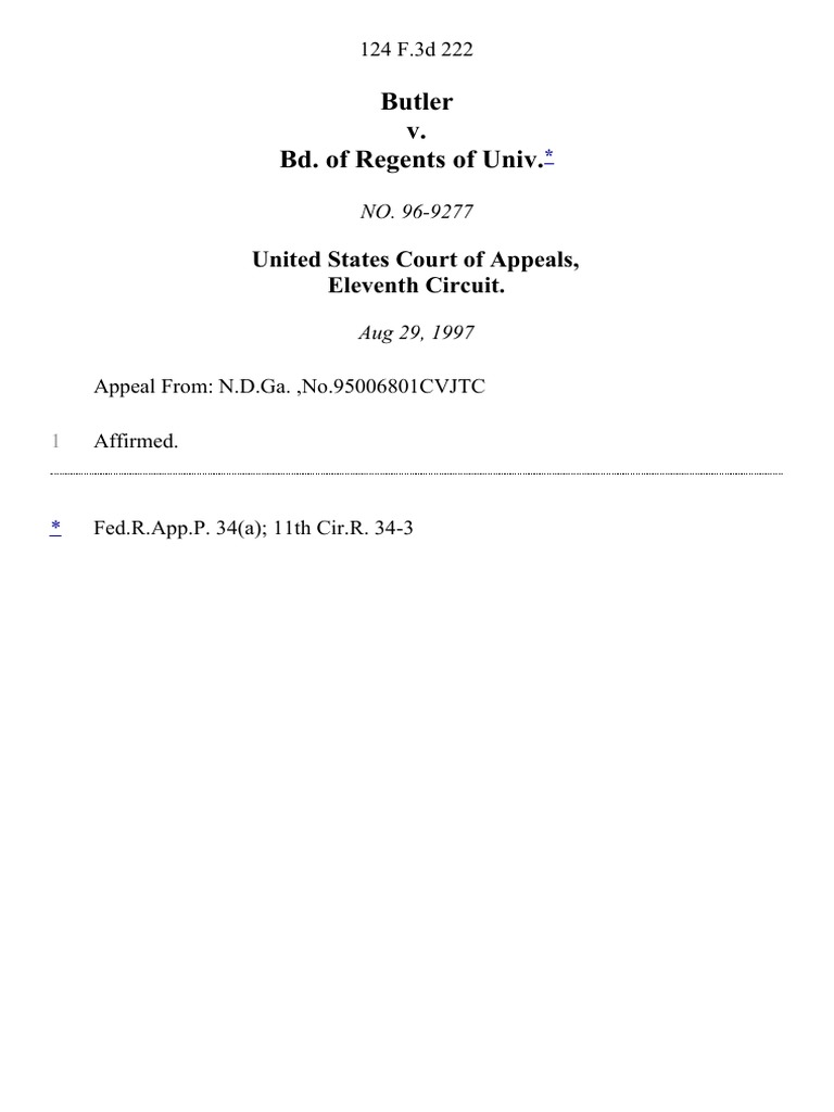 Butler v. Bd. of Regents of Univ., 124 F.3d 222, 11th Cir. (1997) | PDF