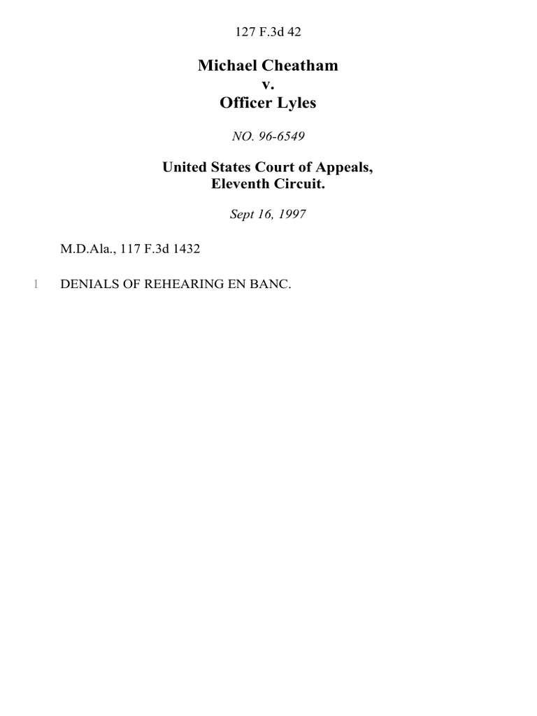 Michael Cheatham v. Officer Lyles, 127 F.3d 42, 11th Cir. (1997) | PDF