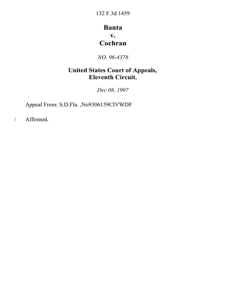 Banta v. Cochran, 132 F.3d 1459, 11th Cir. (1997) | PDF Banta v. Cochran, 132 F.3d 1459, 11th Cir. (1997) | PDF