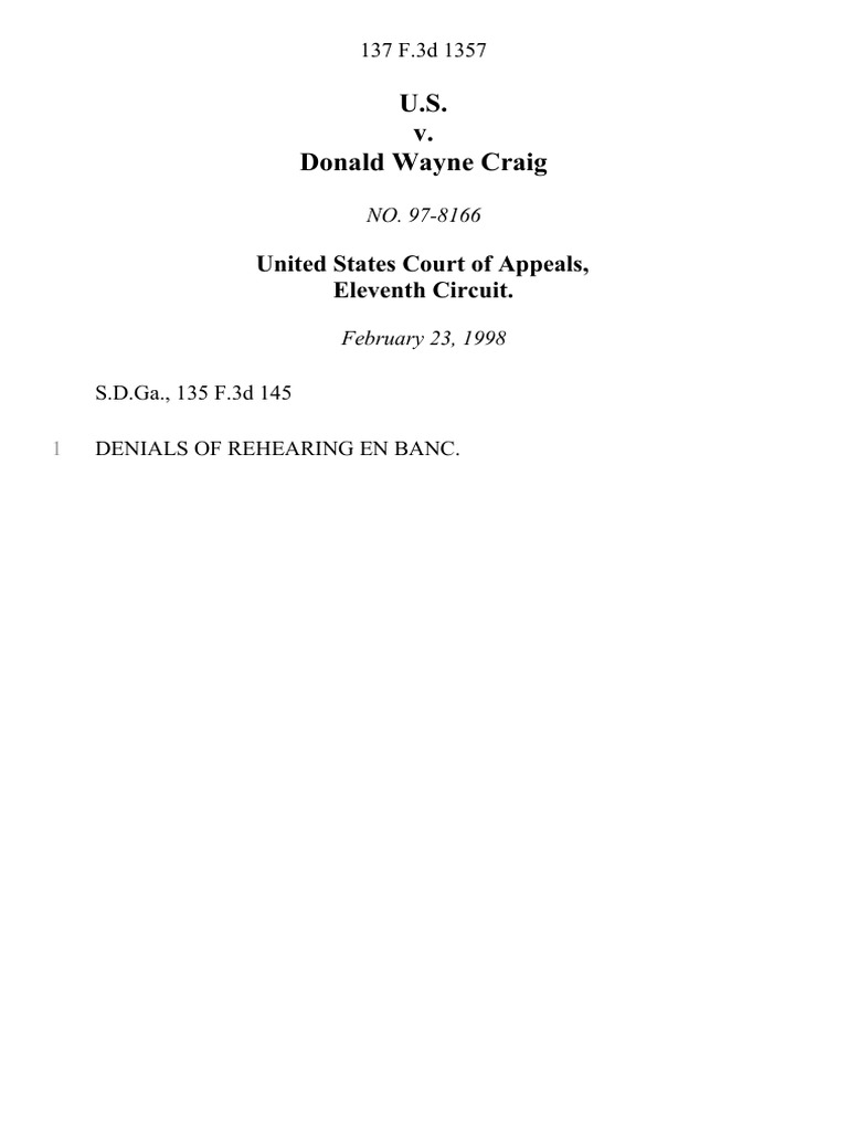United States v. Donald Wayne Craig, 137 F.3d 1357, 11th Cir. (1998) | PDF