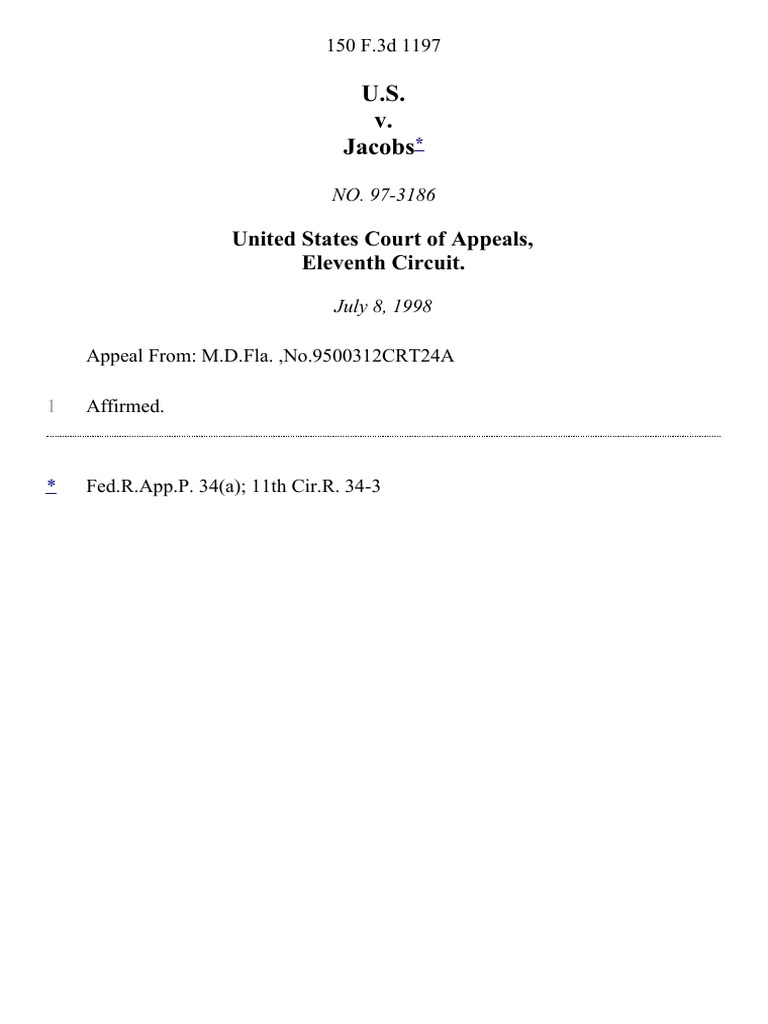 United States v. Jacobs, 150 F.3d 1197, 11th Cir. (1998) | PDF