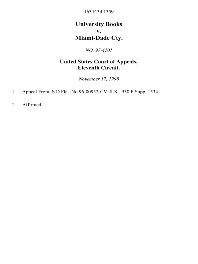 University Books v. Miami-Dade Cty, 163 F.3d 1359, 11th Cir. (1998) | PDF