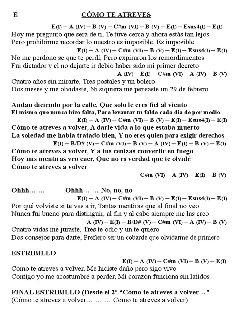 Cómo Te Atreves - Letra y Acordes | PDF