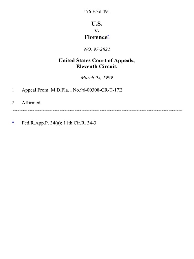 United States v. Florence, 176 F.3d 491, 11th Cir. (1999) | PDF