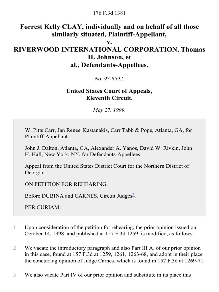 Forrest Kelly Clay, Individually and On Behalf of All Those Similarly ...